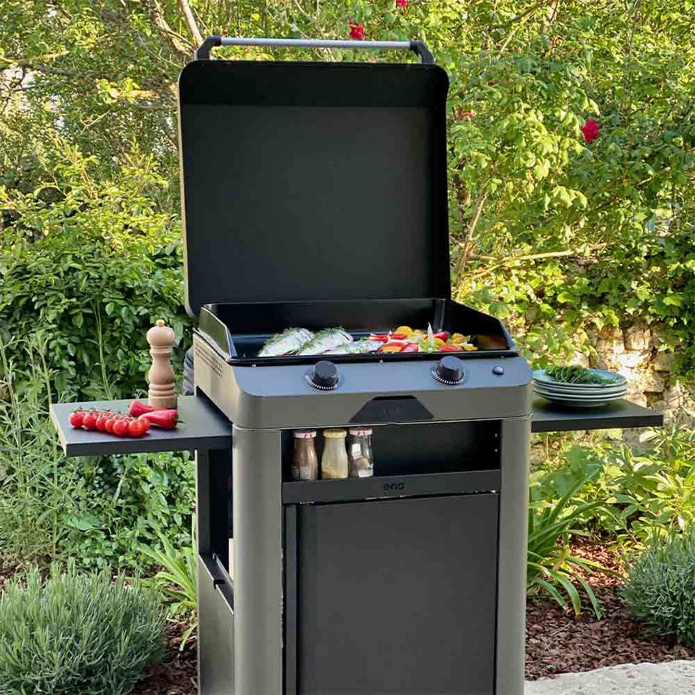 Combo Fusion 60 gris cargo ENO - Plancha gaz 2 feux + chariot