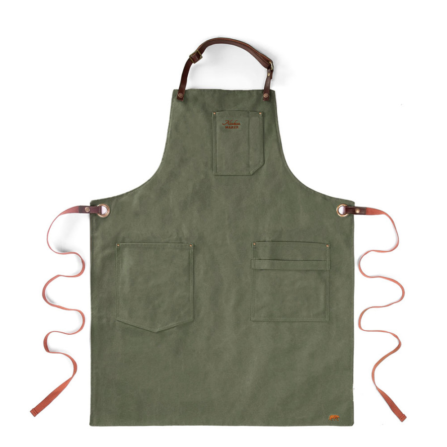 Tablier barbecue Vert Olive n° 325 Cuir et Coton | Alaskan Maker
